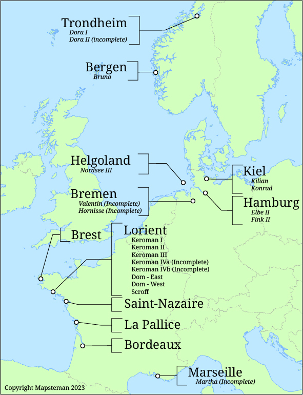 German U-boat Pen Locations – Sunken Ships of the Second World War